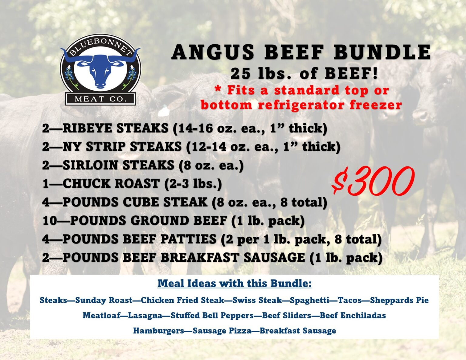 25lb Black Angus Beef Bundle - Bluebonnet Meat Company